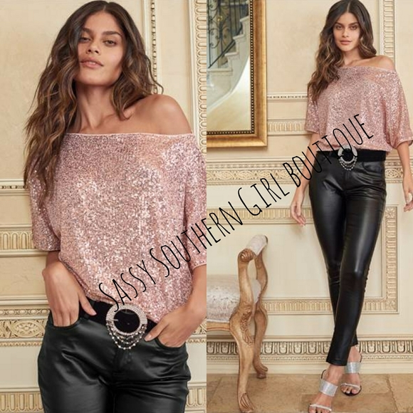 Sassy Southern Girl Boutique | Tops | Rose Gold Sequin Off Shoulder Top ...